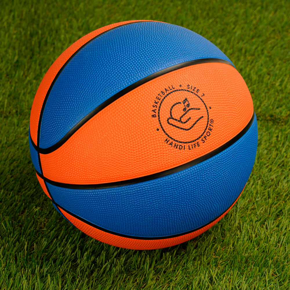 Basketball with bells, size 7 - blue and orange