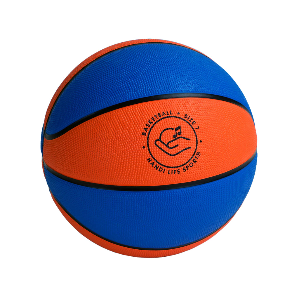 Basketball with bells, size 7 - blue and orange